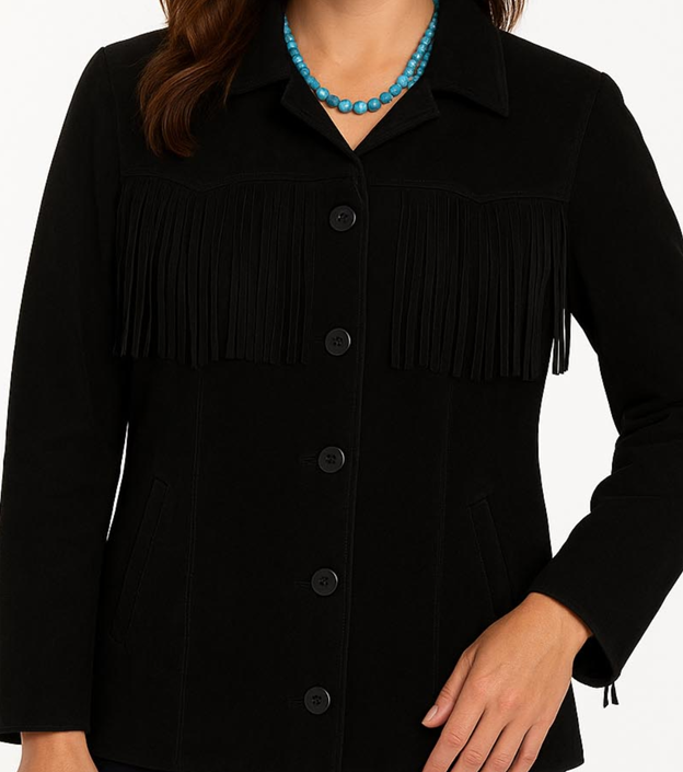 Black Suede Scully Fringe Jacket/Top – RB West